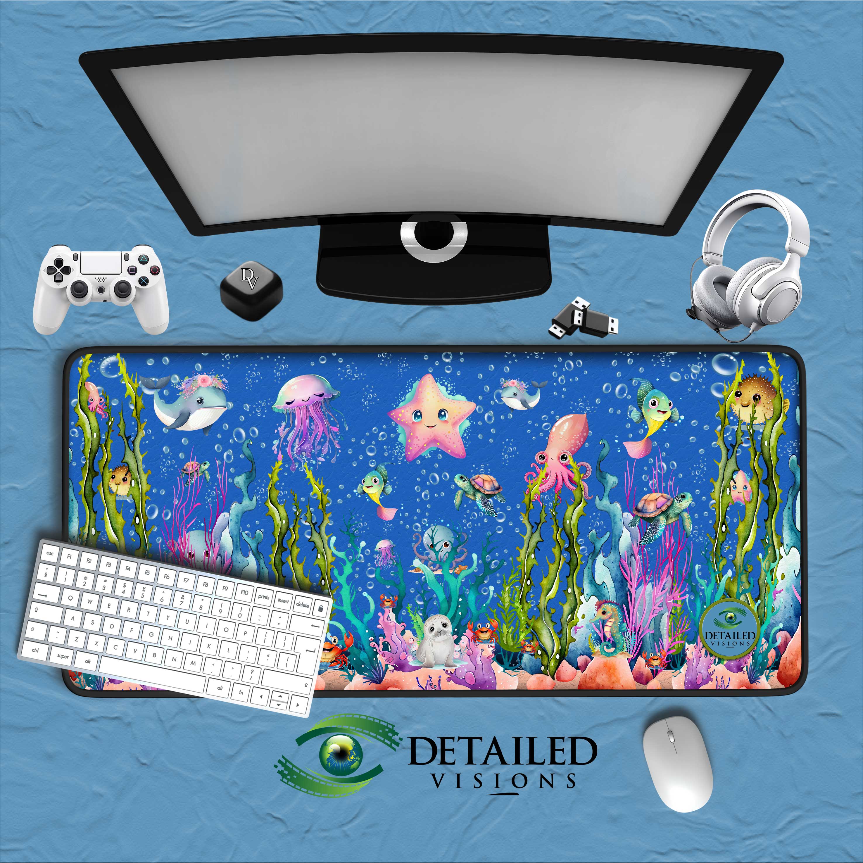 Sea Creatures Gaming Pad Desk Mat – Detailed Visions,llc
